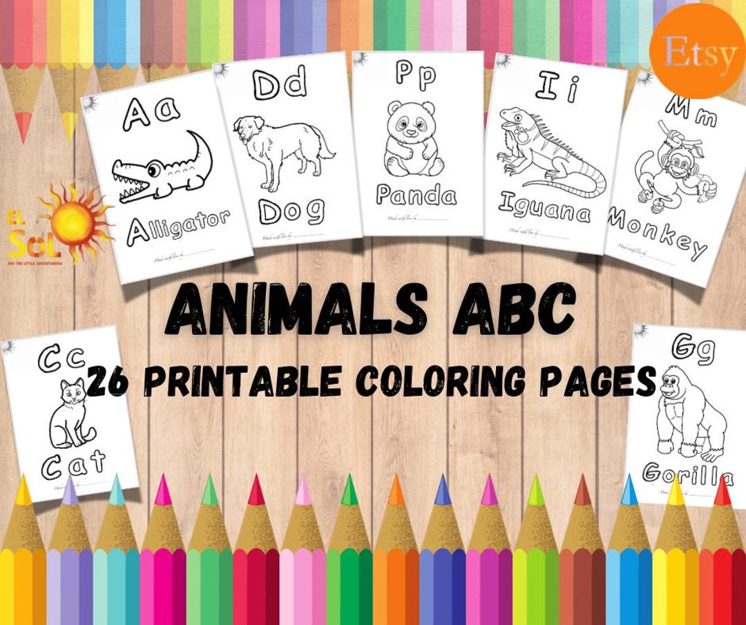 Animal ABC Baby Coloring Book, Printable Digital Download, Educational ...