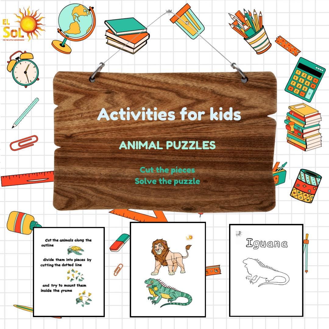 Activities for Kids, Animal Puzzles, Cut the Pieces, Kids Manual ...