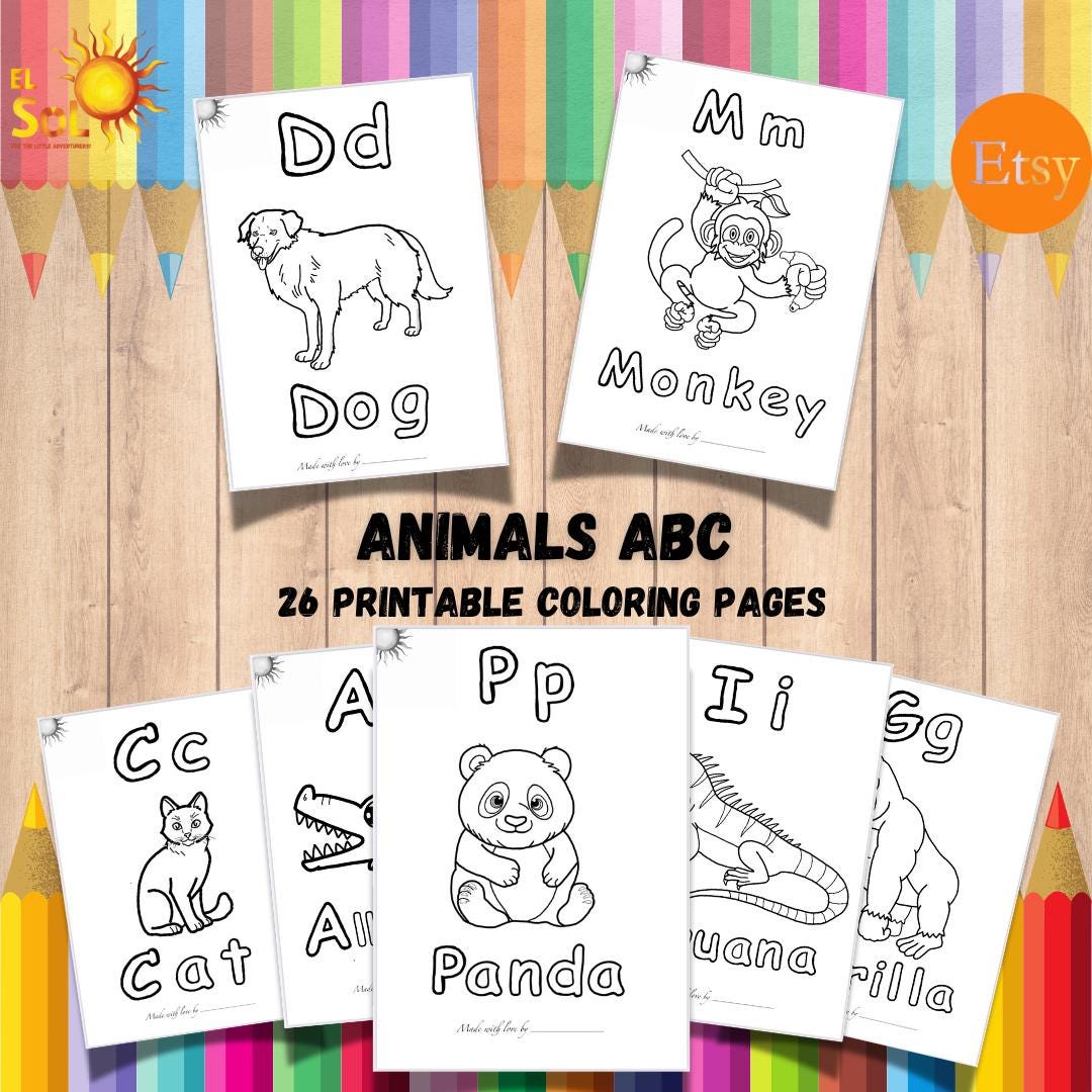 Animal ABC Baby Coloring Book, Printable Digital Download, Educational ...