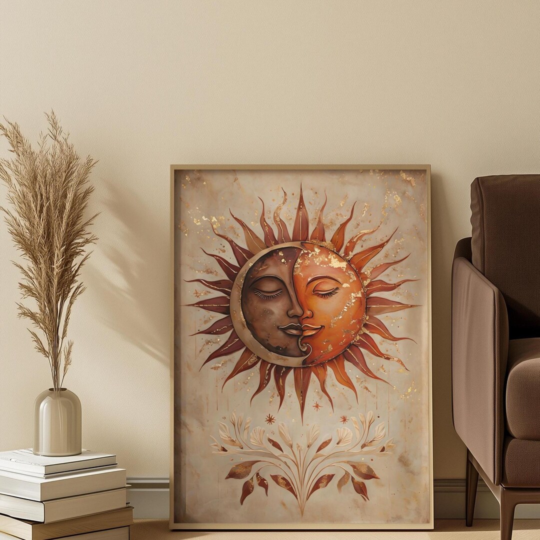 Solstice Kiss | Sun and Moon Art Print | Celestial Wall Décor ...