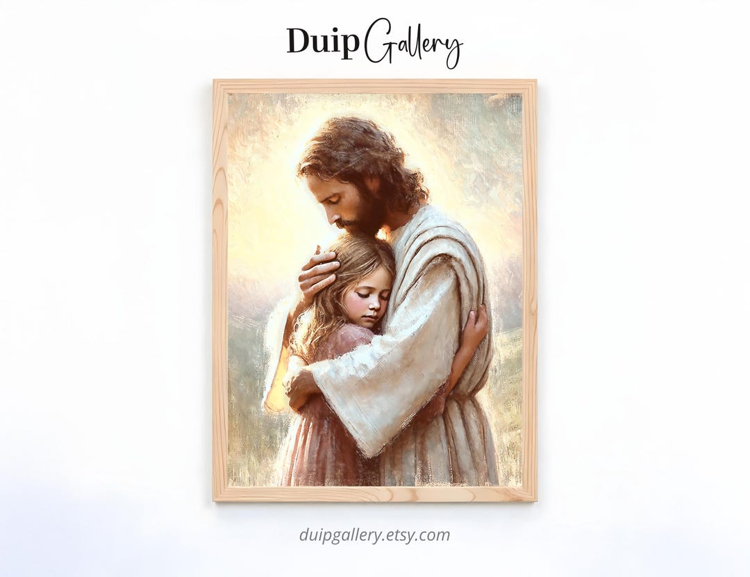 Jesus Hugging Girl - Christian Art, Bible Wall Print, Jesus With ...