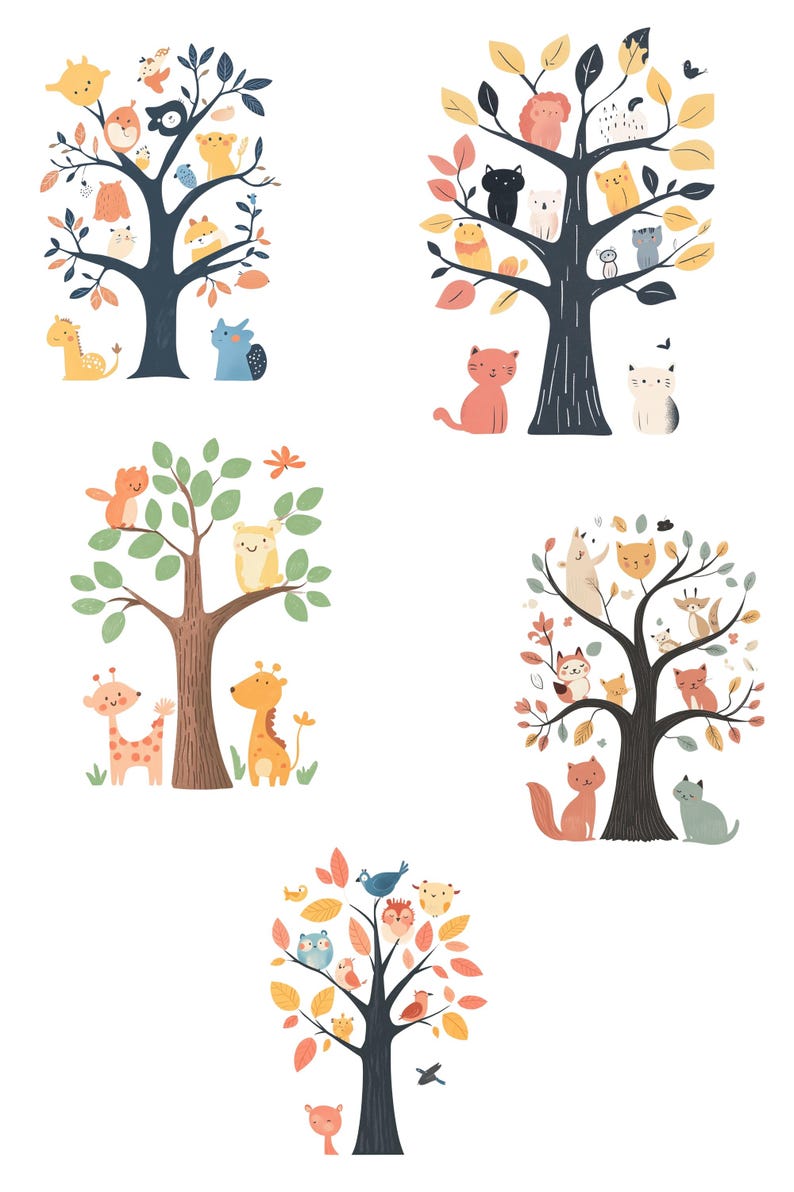 Woodland Animal Tree Poster Set | 5 Cute Nursery Prints | Forest Kids ...