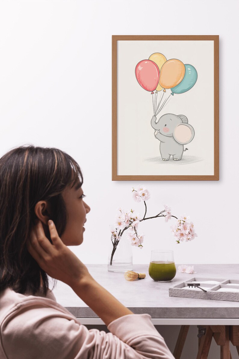 Balloon Elephant Poster Set | 5 Cute Animal Prints | Digital Download 2 ...