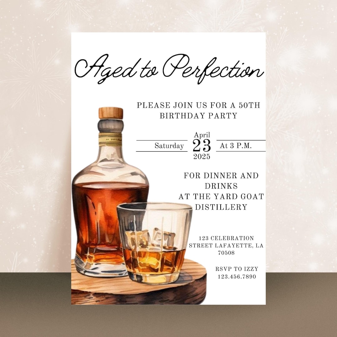 Whiskey Birthday Invitation: Aged to Perfection, Bourbon Theme (digital ...