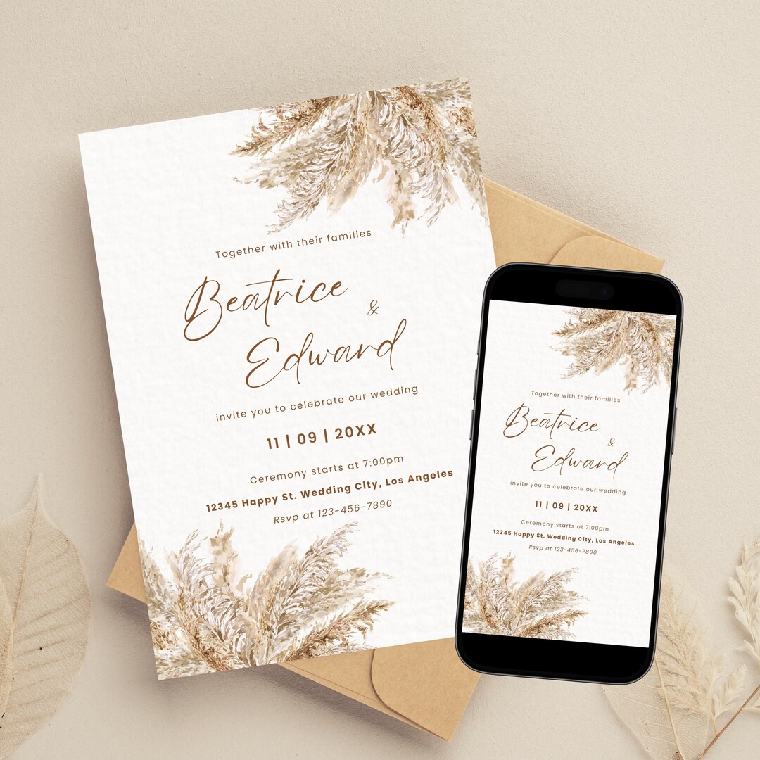 Editable Beige and Brown Wedding Invitation, Printable Rustic Wedding ...