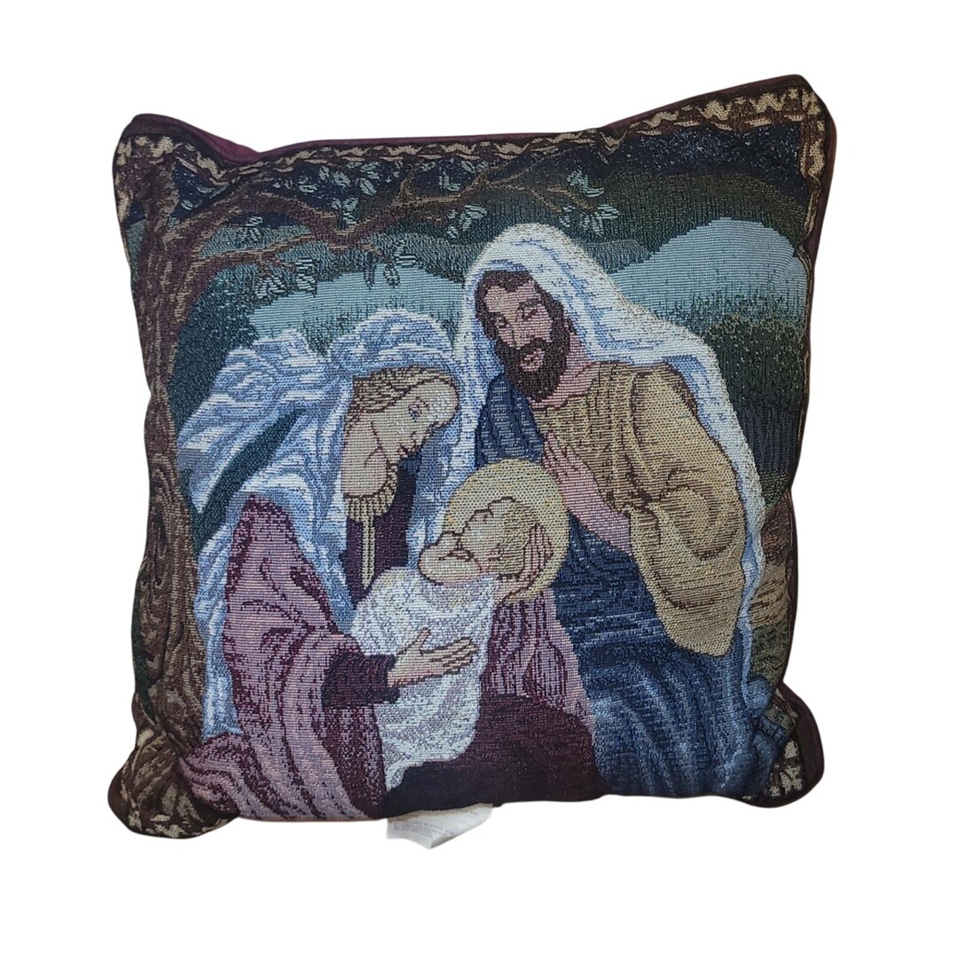 Vintage Nativity Scene Holiday Tapestry Pillow Christmas Jesus Made in ...