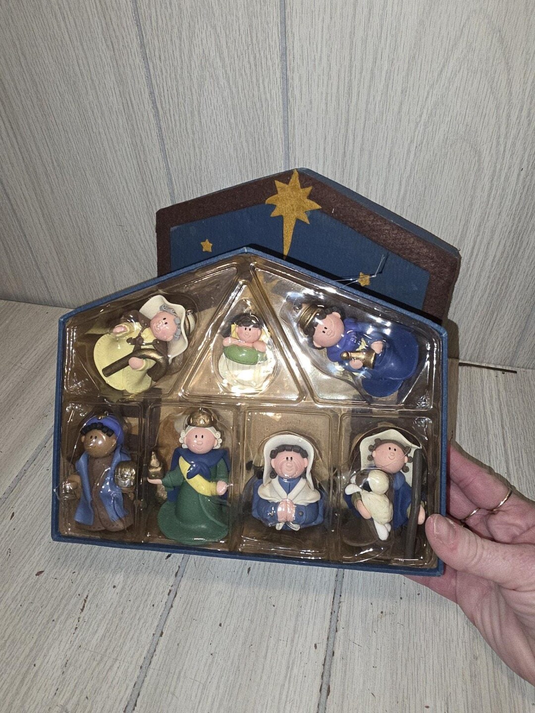 Vtg Nativity Set Polymer Clay Figures Felted Manger Ornaments Christmas ...