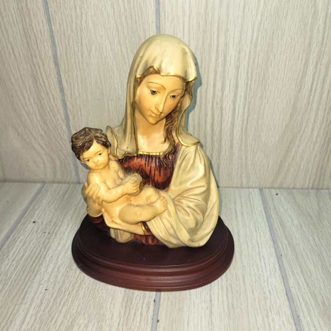 Vintage Italian A Santini Virgin Mary Baby Jesus Sculpture Bust ...