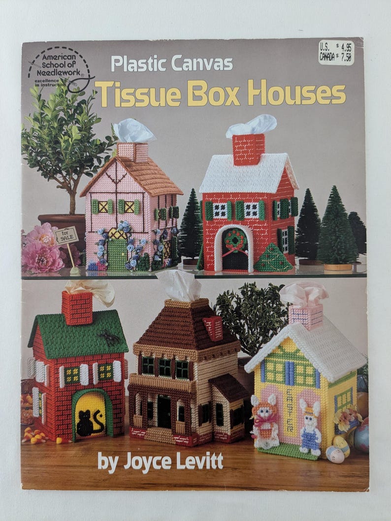 Plastic Canvas Tissue Box Houses Craft Pattern Booklet by Joyce Levitt ...