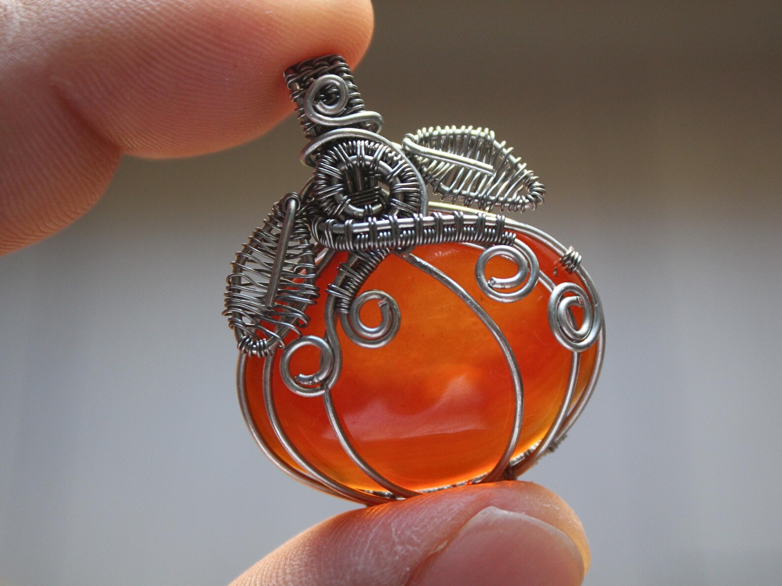 Pumpkin Wire Wrapped Pendant, Halloween Jewelry Tutorial, Handmade ...