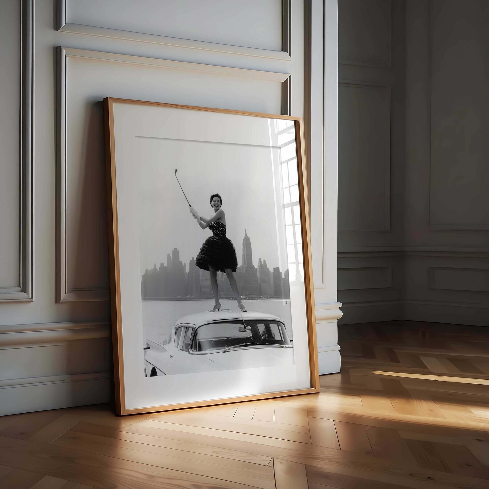 Vintage Woman Art Retro Golf Poster Black White Print City Skyline Art ...