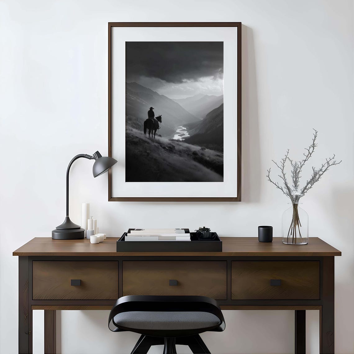 Cowboy Sunset Mountain Rider Western Scenic Horseback Art Cowboy Lone ...