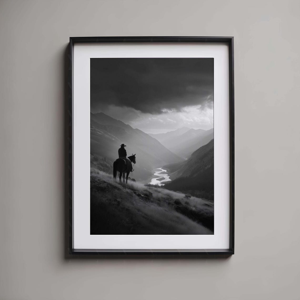 Cowboy Sunset Mountain Rider Western Scenic Horseback Art Cowboy Lone ...