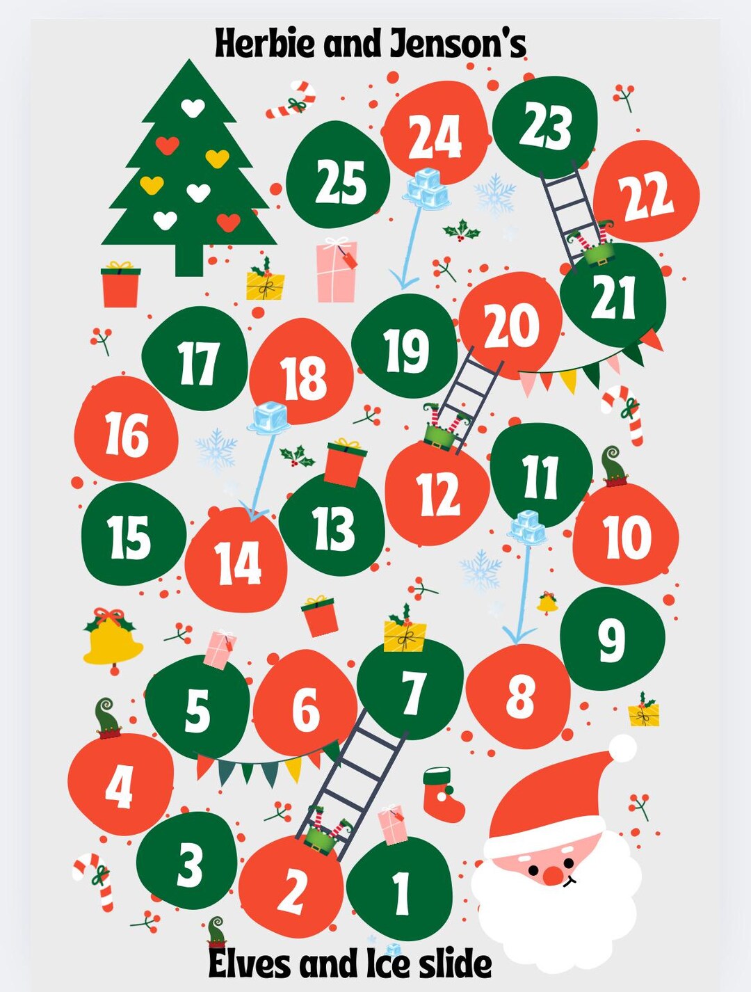 Personalized Kids Christmas Game, Elves and Ice Slides Dice Game ...