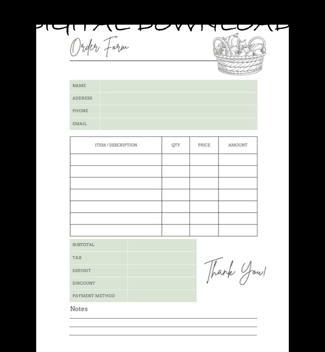 Farmer's Market Simple Order Form Template, Digital Download - Etsy