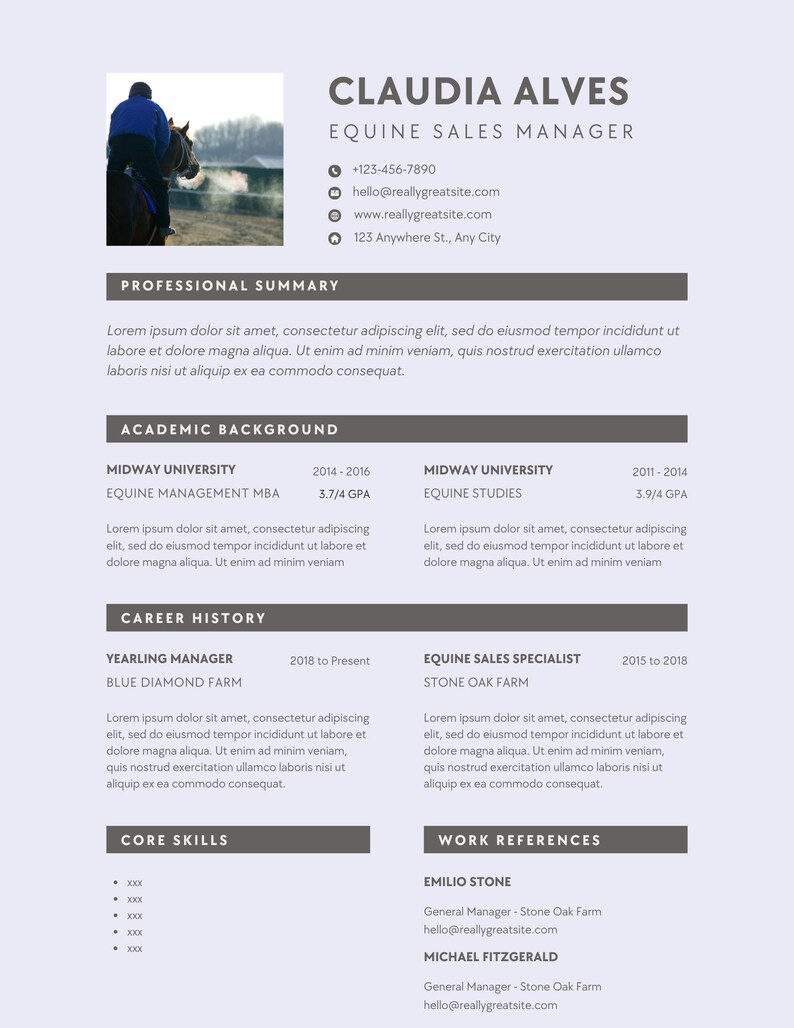 Equine Sales Manager Resume Template, Editable Canva (digital Download ...