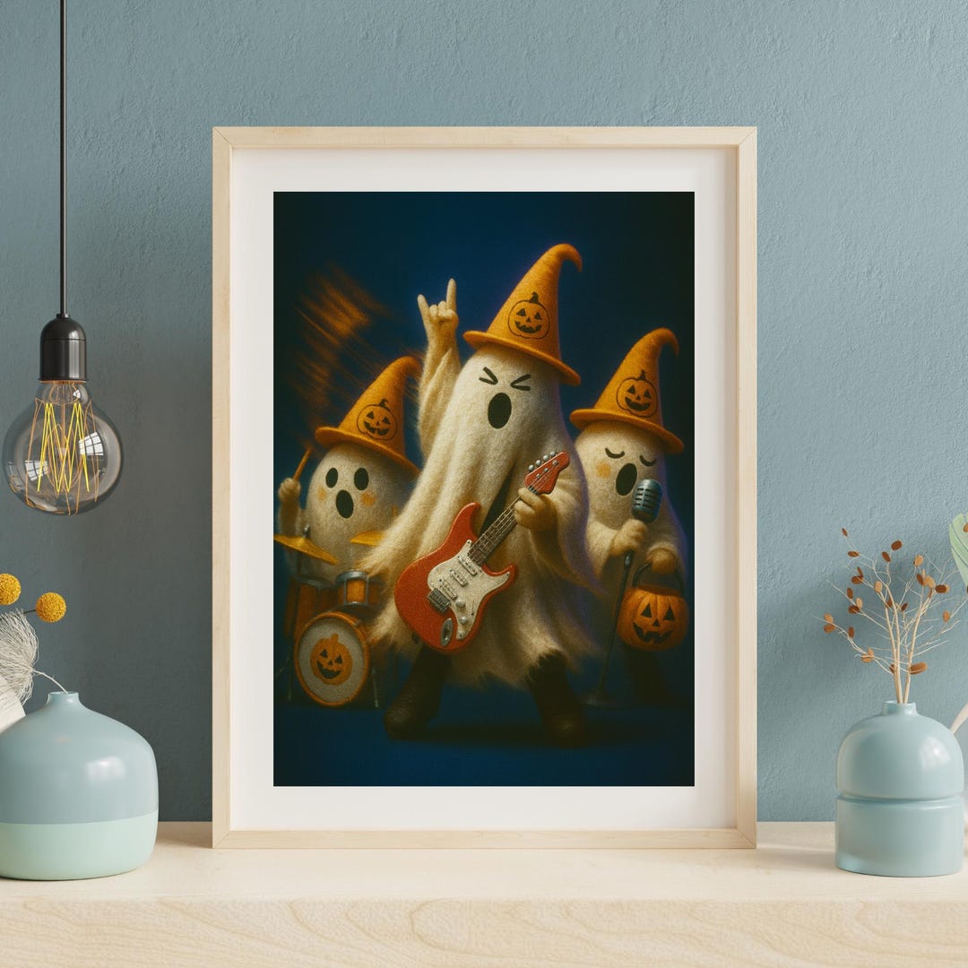 Spooky Ghost Trio With Drums & Mic | Halloween Art Print for Kids’ Room ...