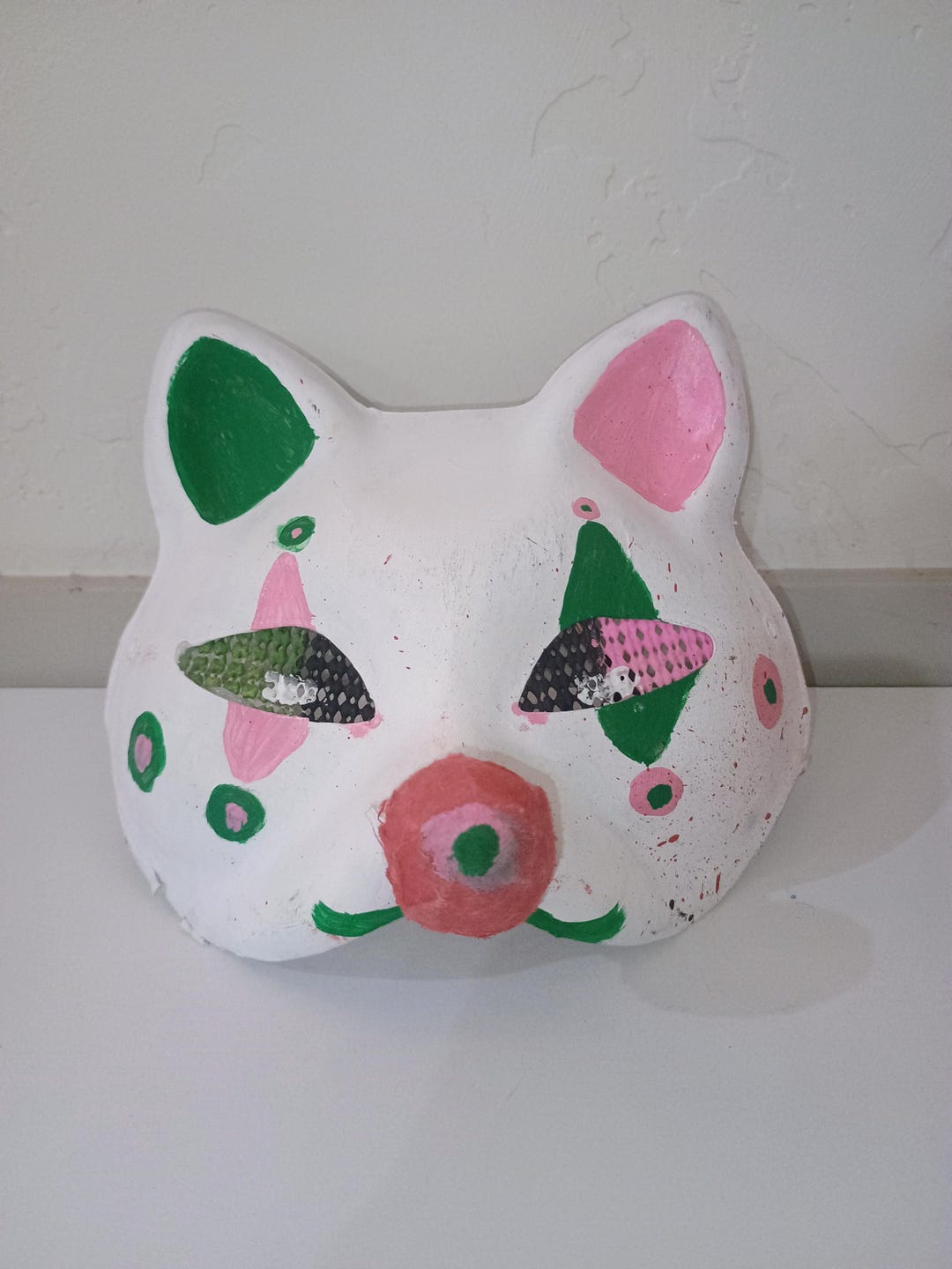 Pink and Green Clown Cat Mask - Etsy