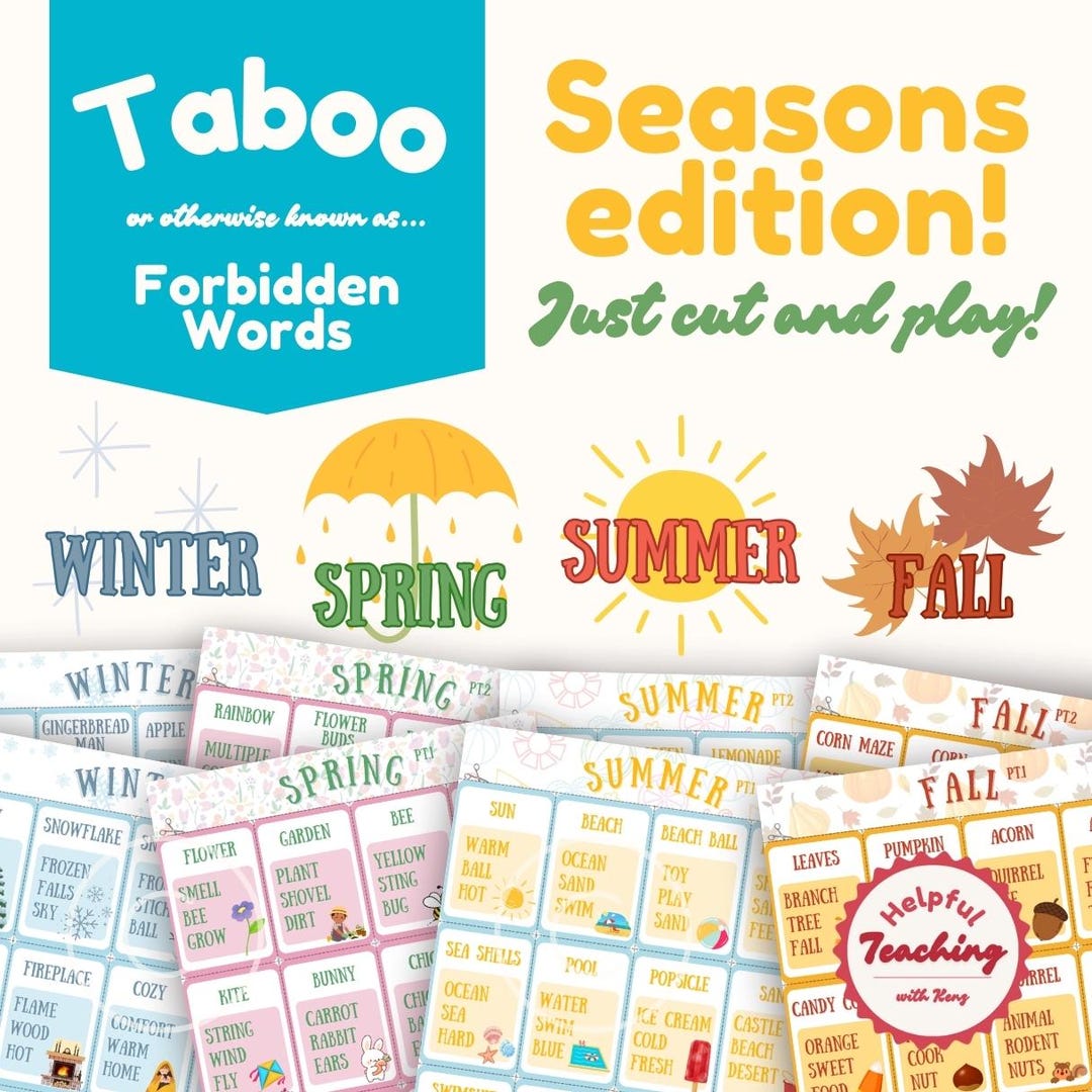 Taboo, Seasons, Fun Games, English Learning, Forbidden Words, Seasonal ...