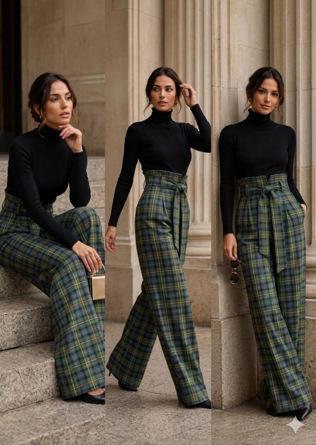 Women's Wide Leg Tartan Pant- Scottish High Waist Belted Plaid Trouser ...