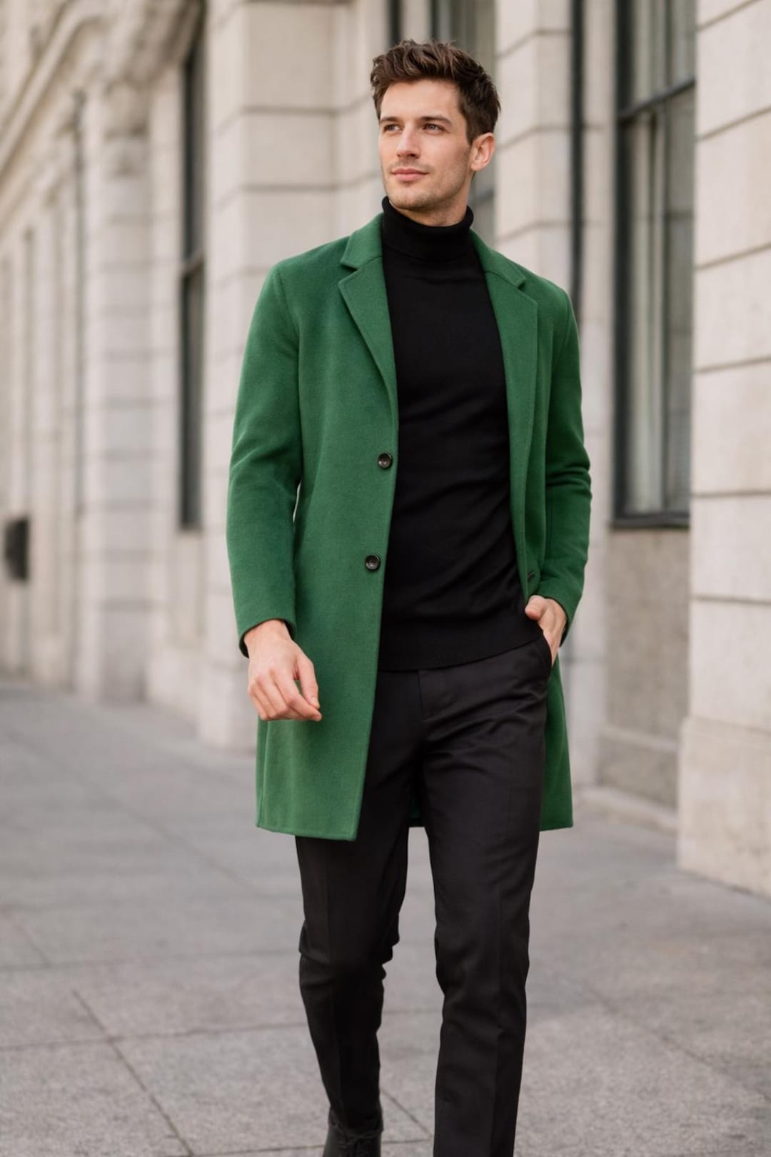 Men’s Wool Blend Overcoat – Classic Long Winter Coat for Men, Tailored ...