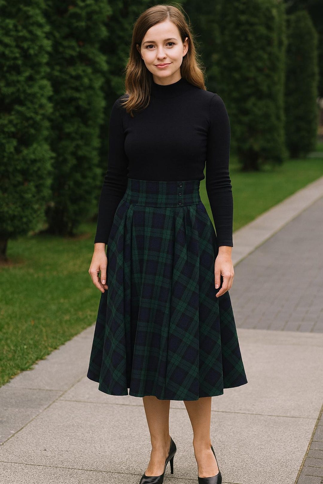 Scottish Tartan Maxi Skirt| High-waist A-line Midi Winter Skirts ...