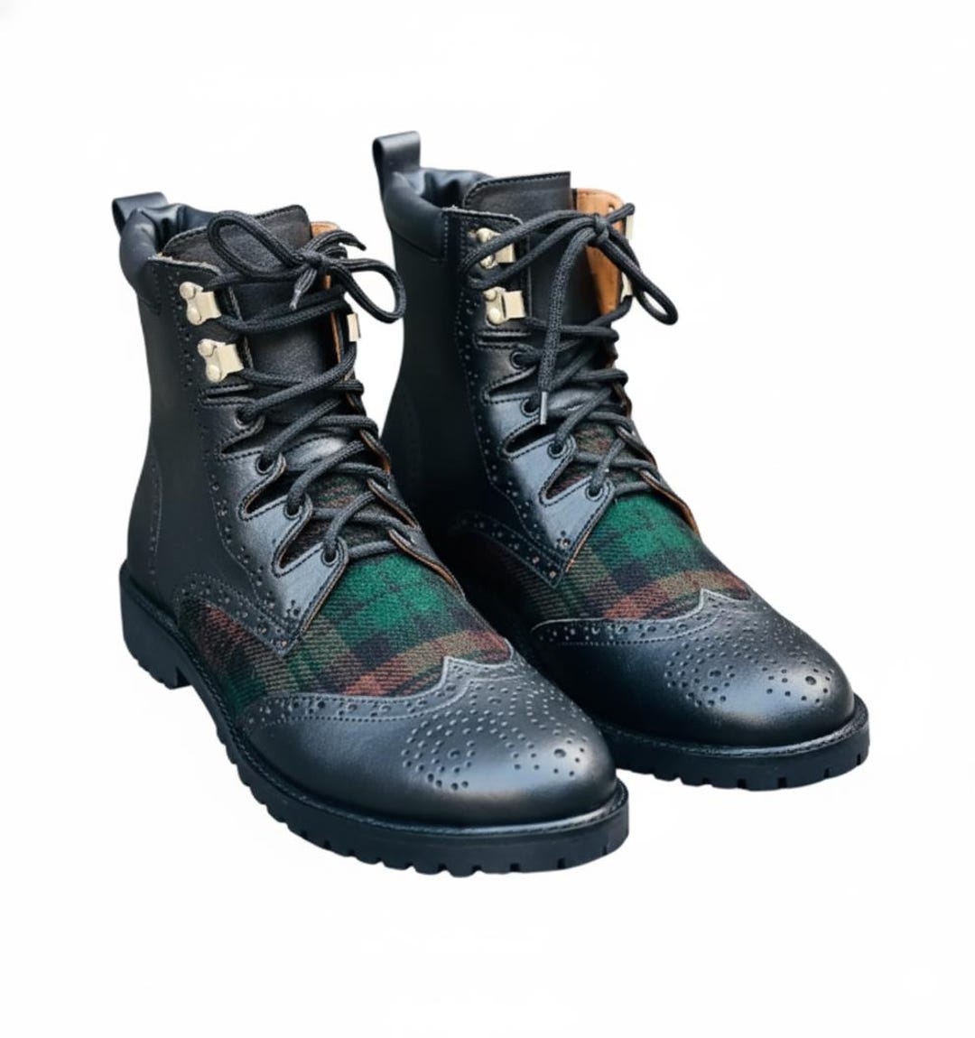 Men's Black Kilt Boot Scottish Tartan Ghillie Brogues Real Leather ...
