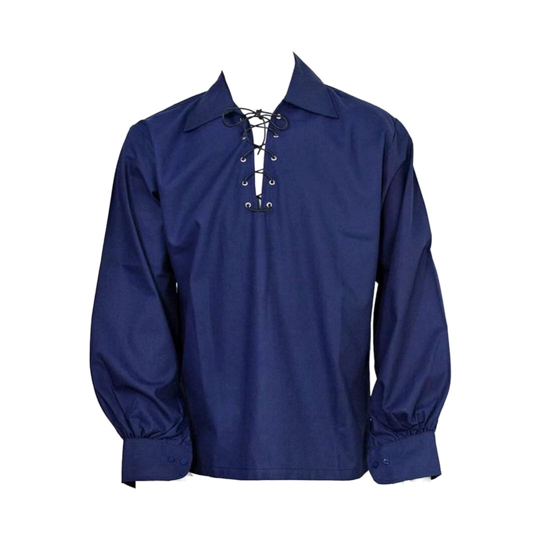 Navy Blue Jacobite Ghillie Kilt Shirt Scottish 100% Cotton Jacobean ...