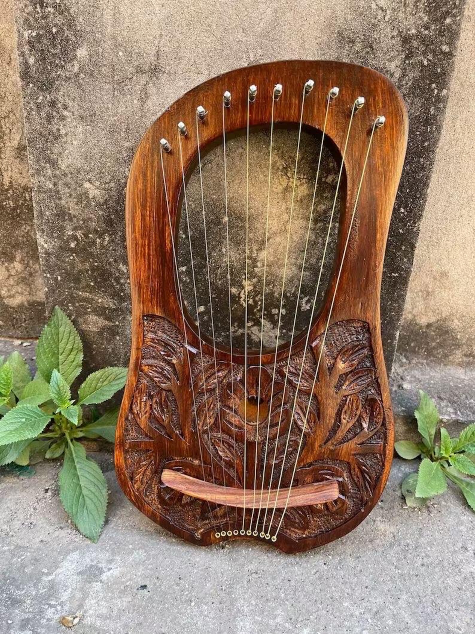 Handmade 10 Metal Strings Brown Flower Lyre Harp Rosewood Lyre Harps ...