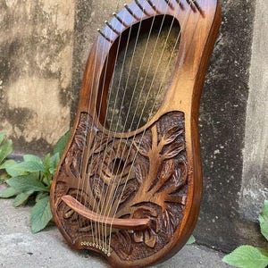 Handmade 10 Metal Strings Brown Flower Lyre Harp Rosewood Lyre Harps ...