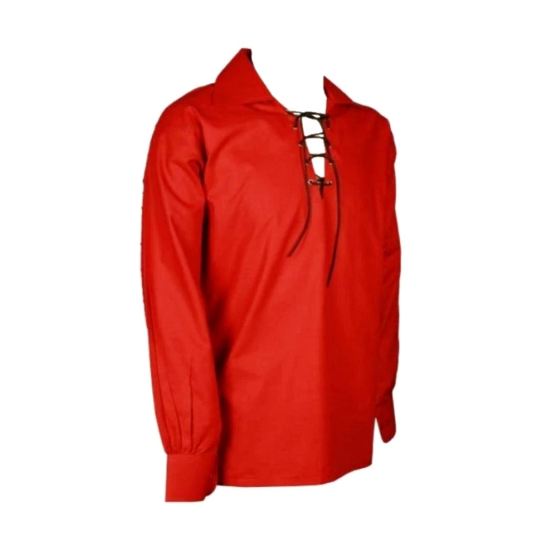 Men's Jacobite Red Ghillie Kilt Shirt Scottish 100% Cotton Jacobean ...