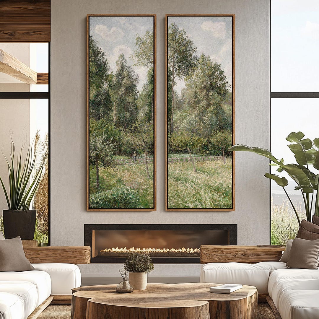Vintage Poplar Landscape Wall Art - 20x60 Framed Canvas Set ...