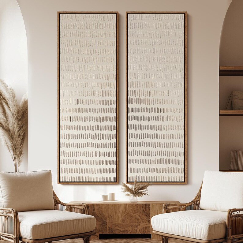 Abstract Line Art - 20x60 Framed Canvas Set, Minimalist Neutral ...