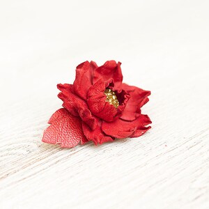 Red Leather Flower Barrette, Small Flower Barrette, Red Barrette ...