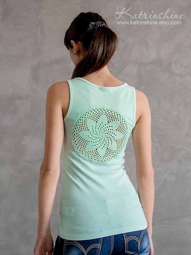 Mint Green Tank Top With Upcycled Vintage Crochet Doily Back - Etsy