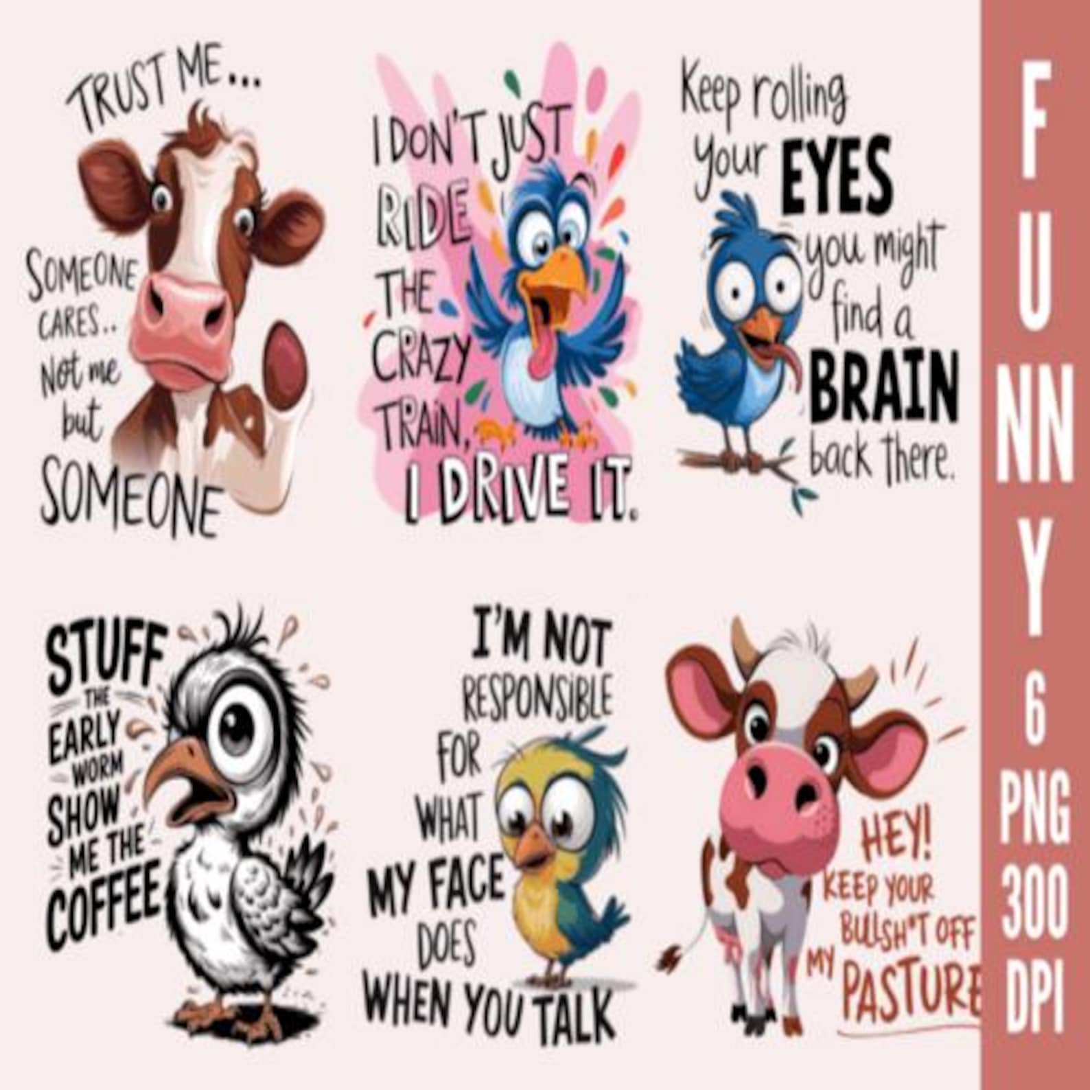Funny Sarcastic Animal Quotes Png Bundle, Funny Svg Bundle, Funny ...