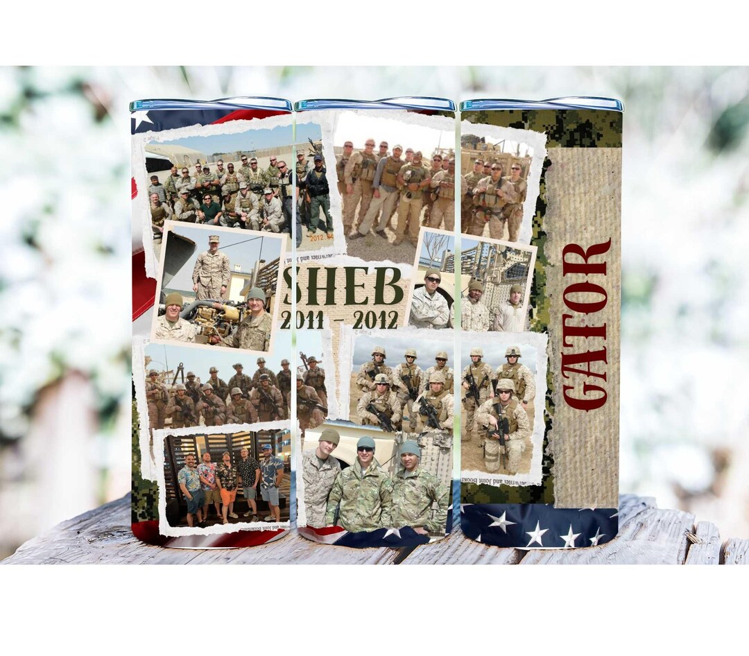 Custom Military Veteran Photo Collage Tumbler: Personalized Patriotic ...