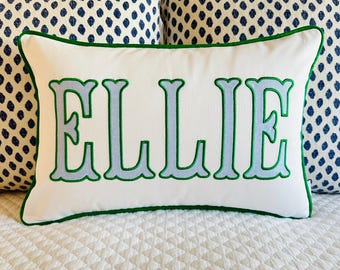 12x20 in Personalized Scalloped Applique Name and Monogram Pillow Cover ...