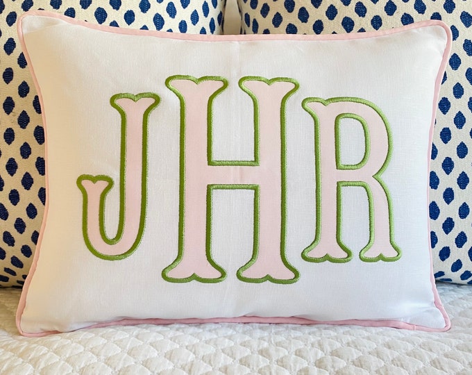 12x20 in Personalized Scalloped Applique Name and Monogram Pillow Cover ...