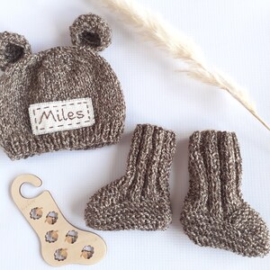 Personalized Knitted Baby Bear Hat Booties Socks Set Custom Name ...
