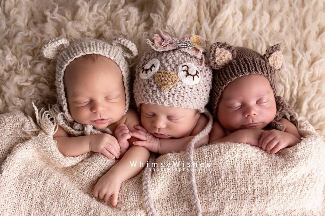 Newborn Triplets 3 Hats Set Triplets Cottagecore Baby Shower Handmade ...