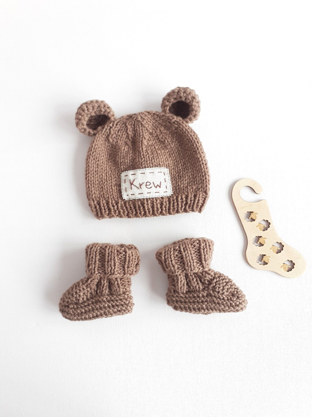 Personalized Knitted Baby Bear Hat Booties Socks Set Custom Name ...