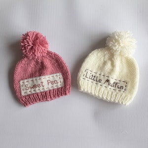 Name Tag ONLY Custom Wording Hand Embroidered Stitched Baby Hats Tags ...