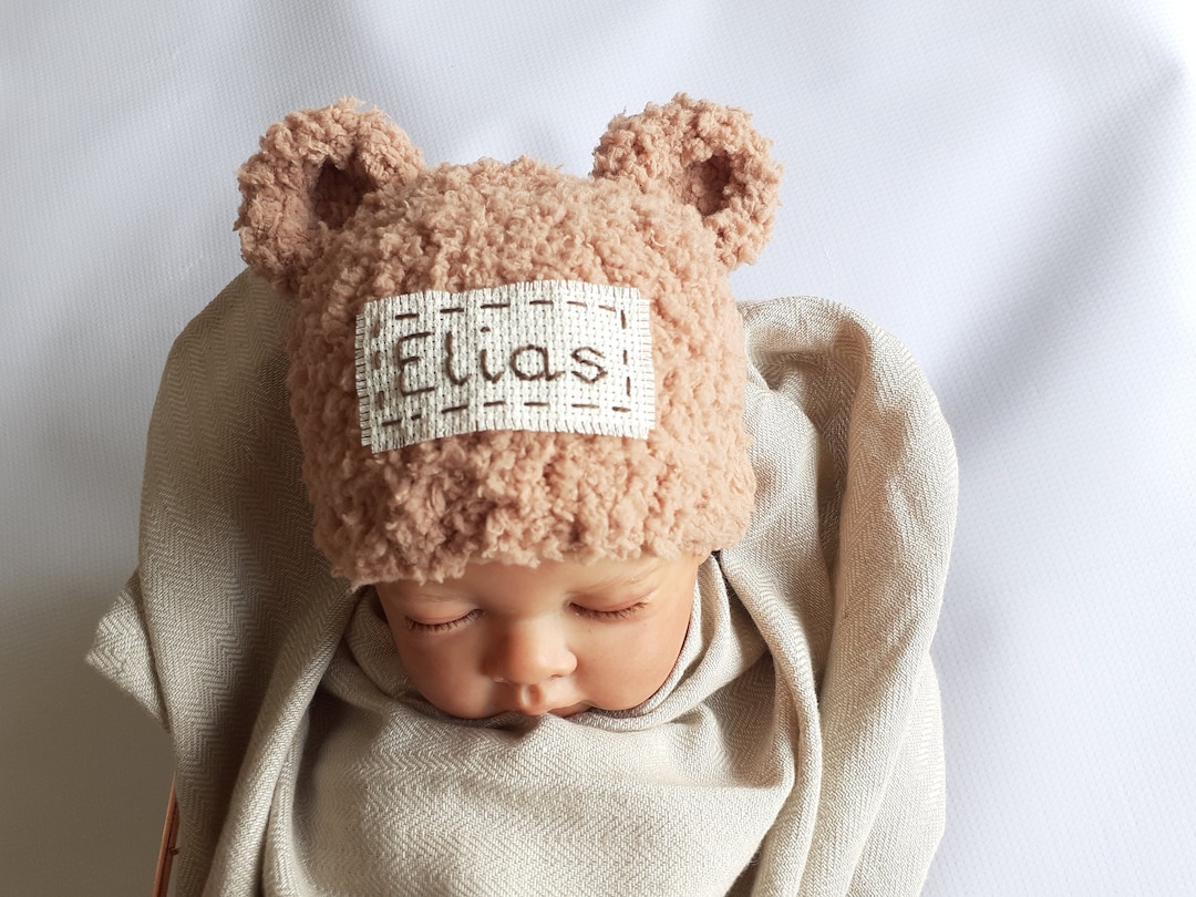 Newborn Personalized Knit Hat- Baby Name Announcement Beanie-teddy Bear ...