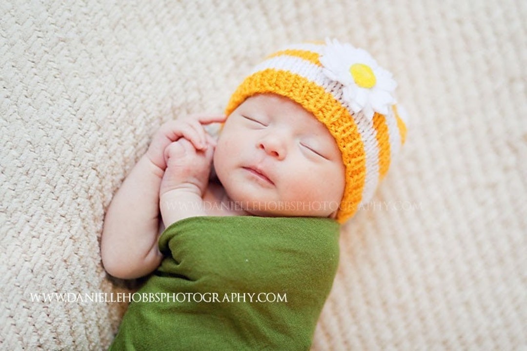 Newborn Baby Girl Daisy Beanie Photo Prop Girl Flower Knit Hat, Baby ...