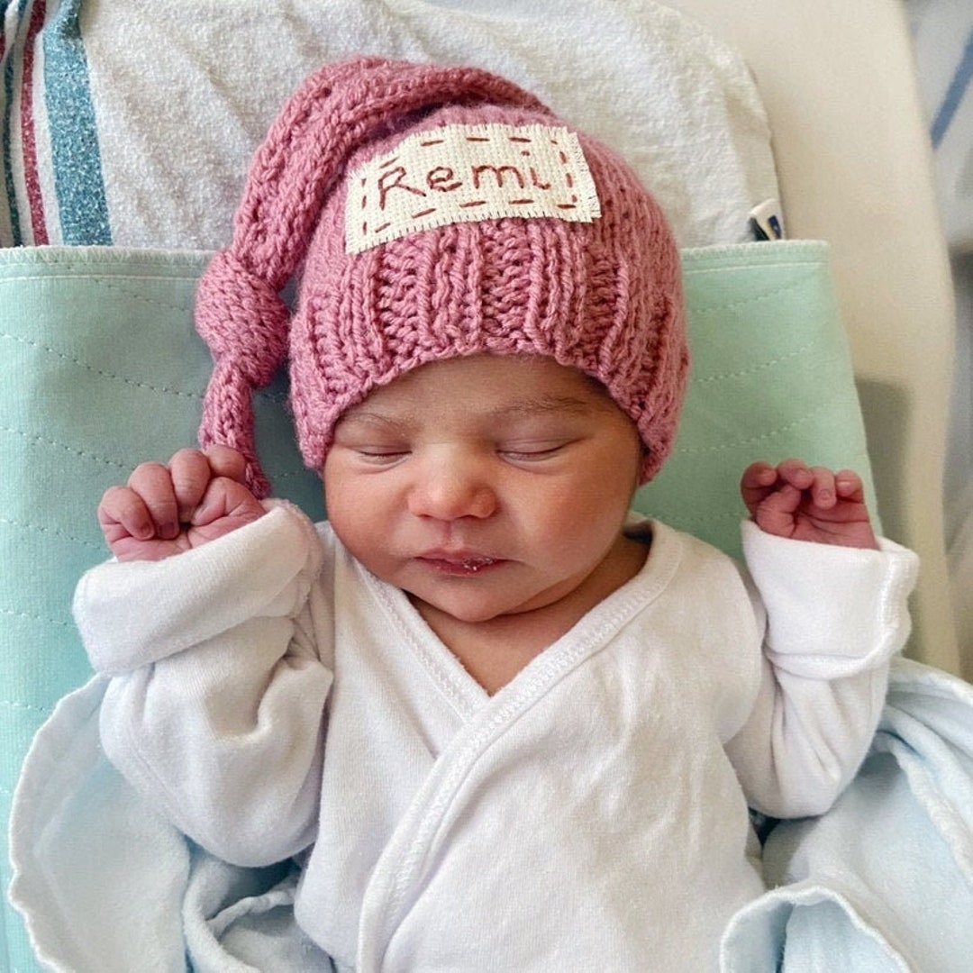 Personalized Newborn Knot Hat, Baby Name Monogram Gift, Infant Boy Girl ...