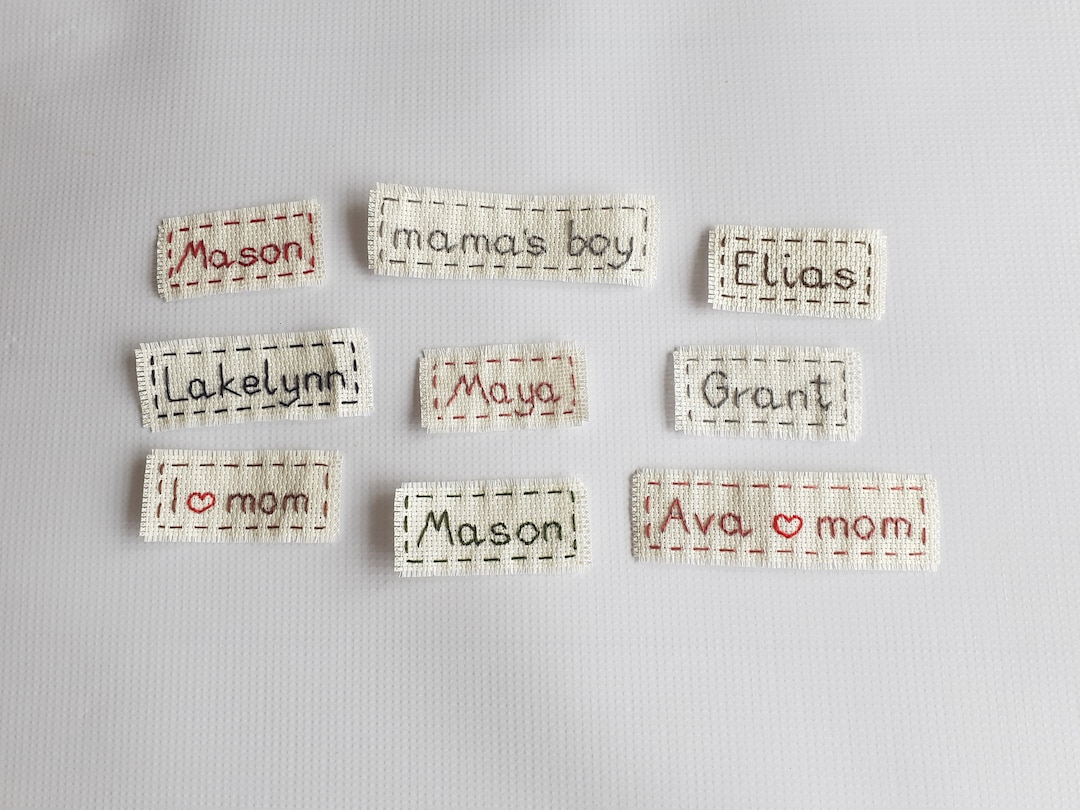 Name Tag ONLY Custom Wording Hand Embroidered Stitched Baby Hats Tags ...