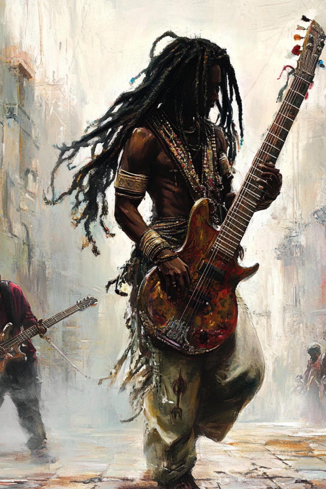 African Digital Art, Download Print, AI Art, Dreadlock Musician, Guitar ...
