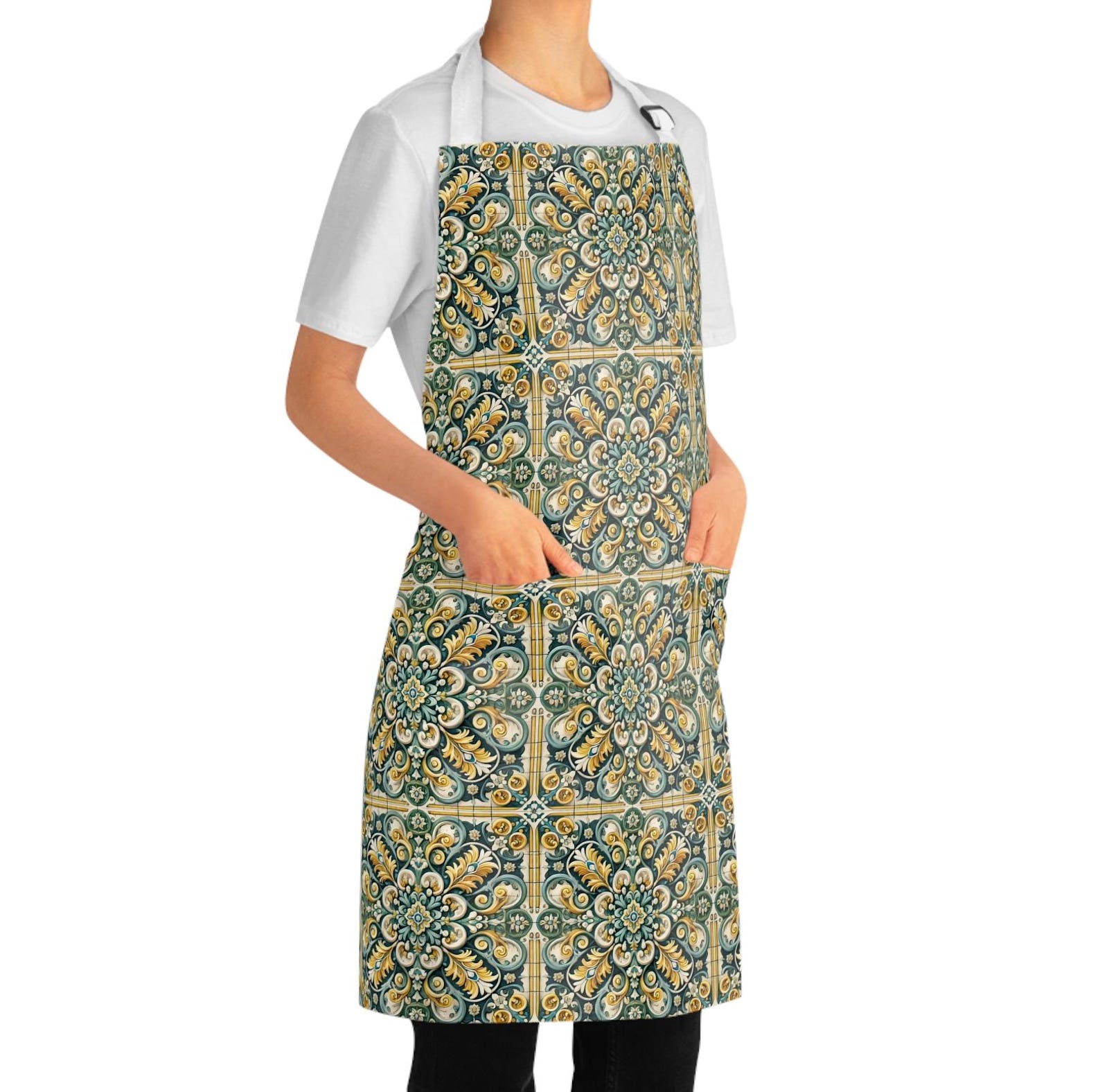 Yellow Tiles Italian Apron, Italy Inspired Design, Food Lovers Apron ...