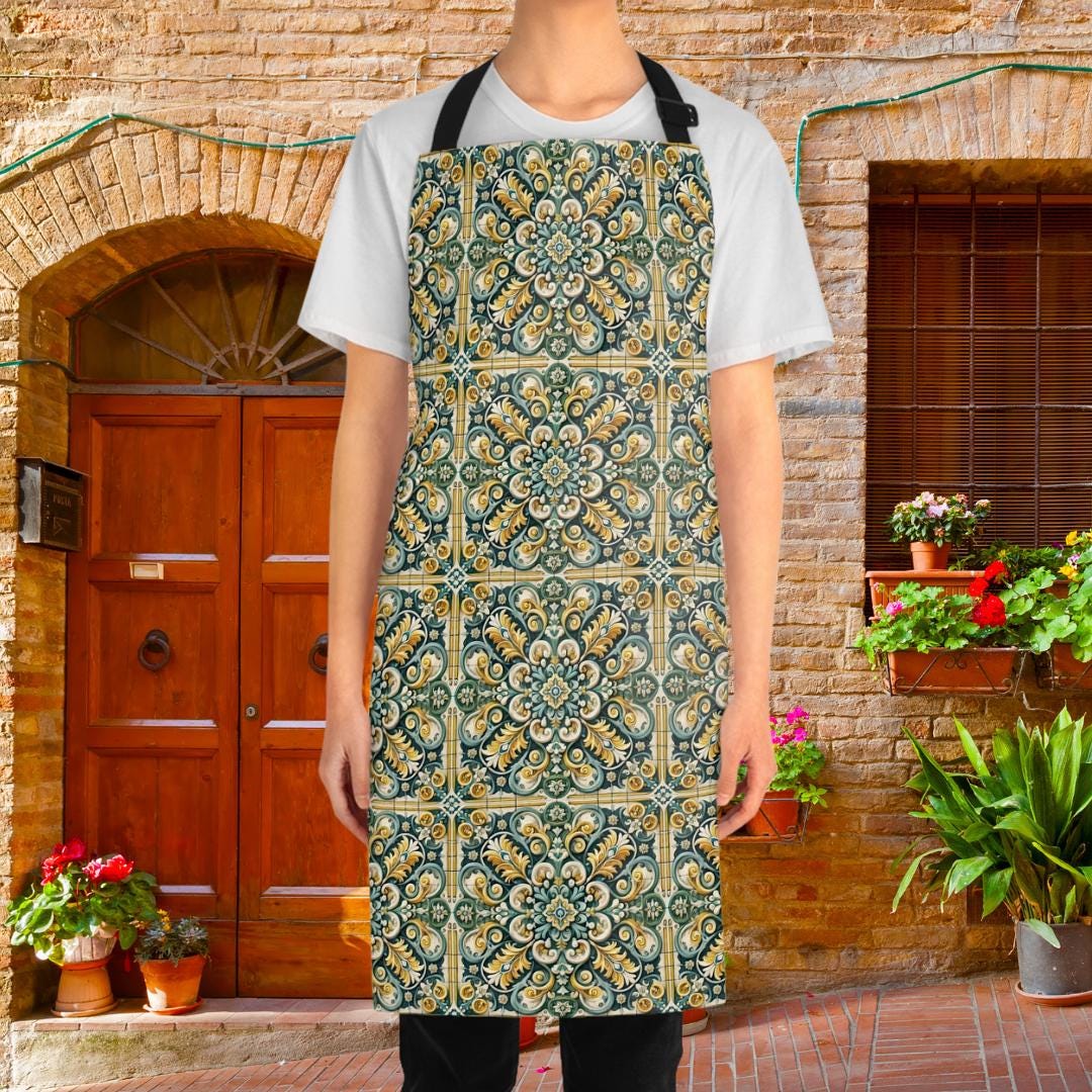Yellow Tiles Italian Apron, Italy Inspired Design, Food Lovers Apron ...